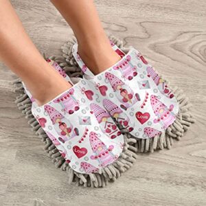 Kigai Microfiber Cleaning Slippers Cute Valentine Gnomes Washable Mop Shoes Slipper for Men/Women House Floor Dust Cleaner, Size M