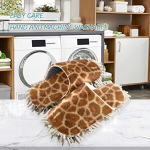 Kigai Microfiber Cleaning Slippers Giraffe Leopard Washable Mop Shoes Slipper for Men/Women House Floor Dust Cleaner, Size L