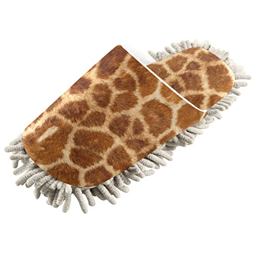 Kigai Microfiber Cleaning Slippers Giraffe Leopard Washable Mop Shoes Slipper for Men/Women House Floor Dust Cleaner, Size L