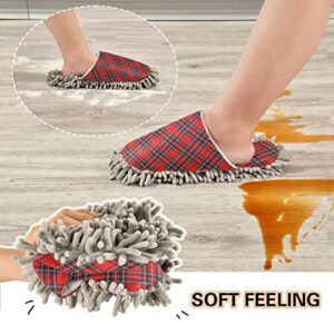 Kigai Microfiber Cleaning Slippers Classic Red Plaid Washable Mop Shoes Slipper for Men/Women House Floor Dust Cleaner, Size M