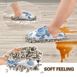 Kigai Microfiber Cleaning Slippers Blue Rose Washable Mop Shoes Slipper for Men/Women House Floor Dust Cleaner, Size L