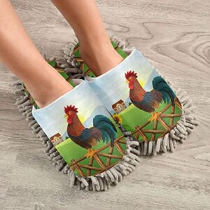 Kigai Microfiber Cleaning Slippers Cartoon Rooster Washable Mop Shoes Slipper for Men/Women House Floor Dust Cleaner, Size L