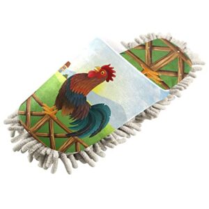 Kigai Microfiber Cleaning Slippers Cartoon Rooster Washable Mop Shoes Slipper for Men/Women House Floor Dust Cleaner, Size L