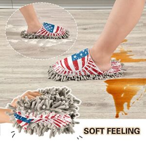 Kigai Microfiber Cleaning Slippers American Flag Stripe Washable Mop Shoes Slipper for Men/Women House Floor Dust Cleaner, Size L