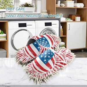 Kigai Microfiber Cleaning Slippers American Flag Stripe Washable Mop Shoes Slipper for Men/Women House Floor Dust Cleaner, Size L