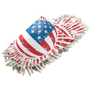 Kigai Microfiber Cleaning Slippers American Flag Stripe Washable Mop Shoes Slipper for Men/Women House Floor Dust Cleaner, Size L