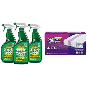 simple green allpurpose cleaner, 32 fl oz (pack of 3), original, 96 fl oz & swiffer wetjet hardwood floor cleaner spray mop pad refill, multi surface, 24 count