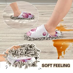 Kigai Microfiber Cleaning Slippers Beautiful Spring Tulip Flower Washable Mop Shoes Slipper for Men/Women House Floor Dust Cleaner, Size M