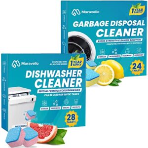 maravello disposal cleaner and dishwasher cleaner tablets, powerful extra-strength, for all machines including heavy duty and septic