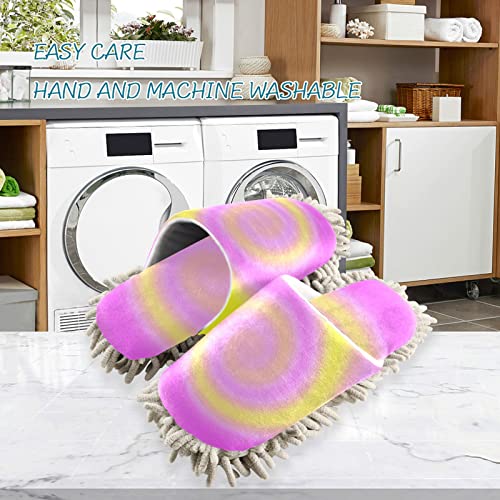 Kigai Microfiber Cleaning Slippers Simple Art Blurred Washable Mop Shoes Slipper for Men/Women House Floor Dust Cleaner, Size M