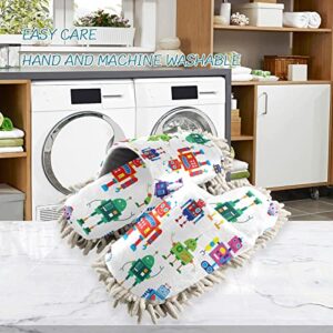 Microfiber Cleaning Slippers Cute Robots Washable Mop Shoes Slipper for Men/Women House Floor Dust Cleaner, Size L