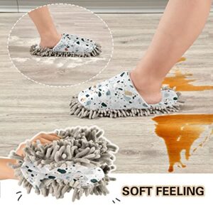 Kigai Microfiber Cleaning Slippers Classic Terrazzo Washable Mop Shoes Slipper for Men/Women House Floor Dust Cleaner, Size L