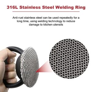 Cast Iron Cleaner, Chainmail Scrubber Brush with Handle, Small Ring Round Chain Link Pot Scrubber Cleaning Brush for Cast Iron Pans Skillet, Cast Iron Griddle, Frying Pans, Bakeware