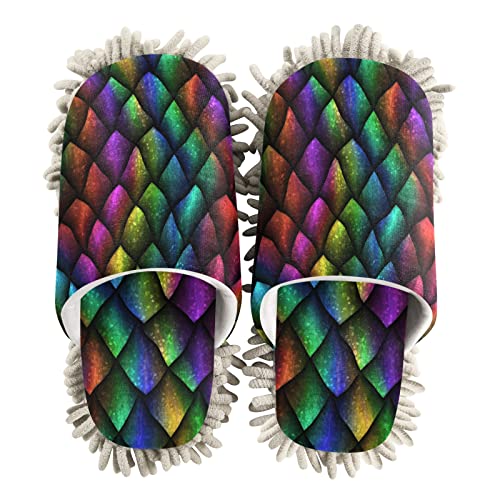 Kigai Microfiber Cleaning Slippers Dragon Scales Washable Mop Shoes Slipper for Men/Women House Floor Dust Cleaner, Size L