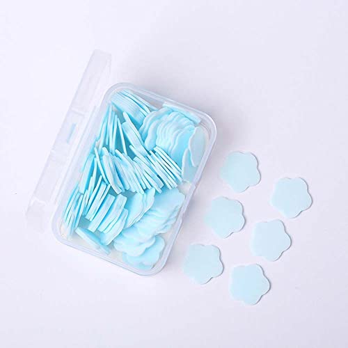 Mini Portable Travel Soap Paper Sheets,Flower Shape Disposable Paper Soap Flakes, Cleaning Washing Hand Toiletry Paper Soap Sheets(100pcs,blue)