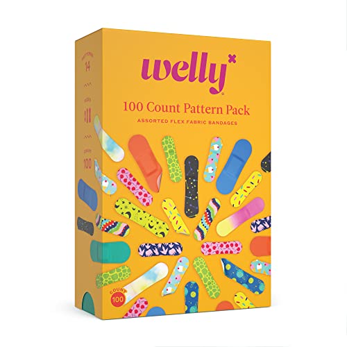 Welly Bravery Badge Value Pack | Adhesive Flexible Fabric Bandages | Assorted Shapes and Patterns for Minor Cuts, Scrapes, and Wounds - 100 Count