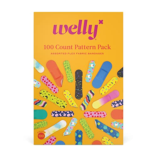 Welly Bravery Badge Value Pack | Adhesive Flexible Fabric Bandages | Assorted Shapes and Patterns for Minor Cuts, Scrapes, and Wounds - 100 Count