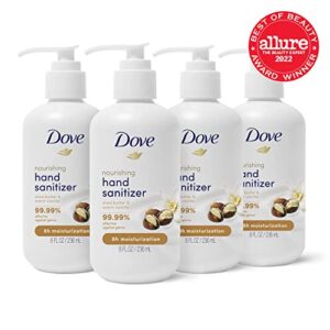 Dove Nourishing Hand Sanitizer 99.99% Effective Against Germs Shea Butter and Warm Vanilla Antibacterial Gel with 61% Alcohol and Lasting Moisturization For Up to 8 Hours, 8 Fl Oz (Pack of 4)