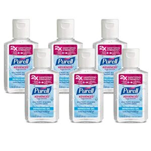 purell advanced hand sanitizer refreshing gel, clean scent, 2 fl oz travel size flip cap bottle (pack of 6) – 3155-04-ec