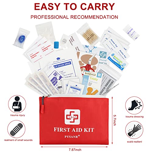 First Aid Kit, PYSANR 150 Piece Small First Aid Kits with Foil Blanket, Scissors First Aid Bag for Emergency, Home, Camping, Travel, Sports, Office, Outdoor, Car, School