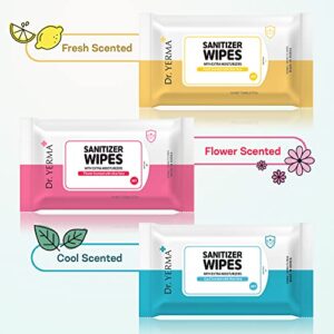 Dr. YERMA Hand Wipes with Aloe Vera & Extra Moisturizers, 80 Packs of 20 (1600 wipes), Travel Size, Vegan Flower Scented, 80 Packs