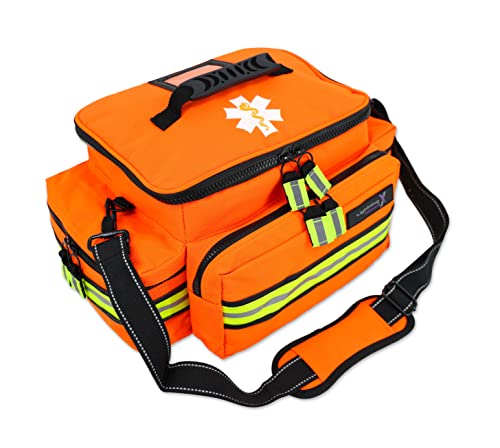 Lightning X Medium First Responder EMT Bag | LXMB25 | w/Reflective, Shoulder Strap & Zippered Compartments for First Aid + Trauma Supplies - Orange