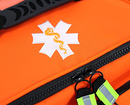 Lightning X Medium First Responder EMT Bag | LXMB25 | w/Reflective, Shoulder Strap & Zippered Compartments for First Aid + Trauma Supplies - Orange