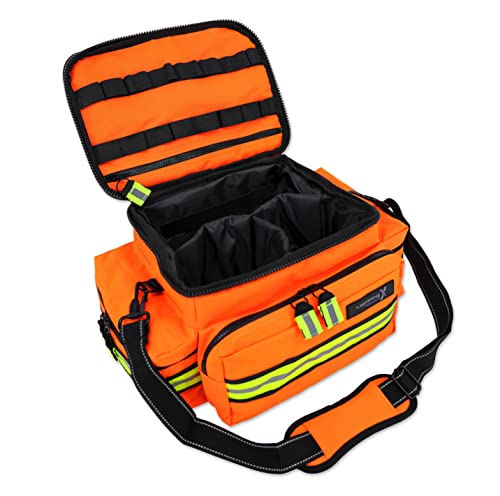 Lightning X Medium First Responder EMT Bag | LXMB25 | w/Reflective, Shoulder Strap & Zippered Compartments for First Aid + Trauma Supplies - Orange