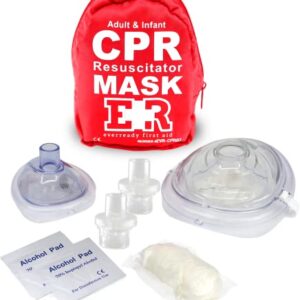 Ever Ready First Aid Adult and Infant CPR Mask Combo Kit with 2 Valves with Pair of Vinyl Gloves & 2 Alcohol Prep Pads - Red