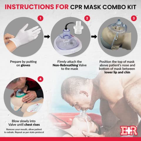 Ever Ready First Aid Adult and Infant CPR Mask Combo Kit with 2 Valves with Pair of Vinyl Gloves & 2 Alcohol Prep Pads - Red