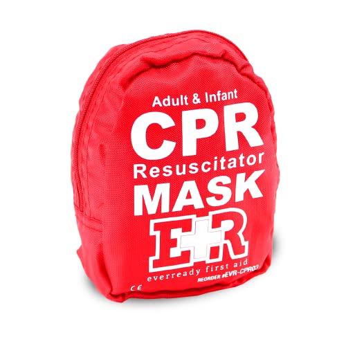 Ever Ready First Aid Adult and Infant CPR Mask Combo Kit with 2 Valves with Pair of Vinyl Gloves & 2 Alcohol Prep Pads - Red