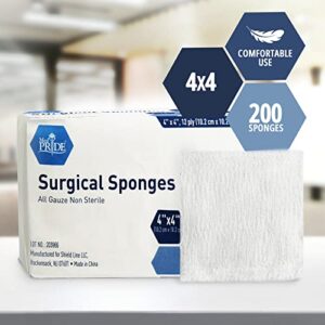 Medpride Gauze Surgical Sponge | 4”x 4”| 12-ply Extra Absorbent Sponges| Value Pack of 200| All-Gauze, Non-Sterile| Great for Wound Dressing, Prepping, Scrubbing & Cleaning| Essential First-Aid