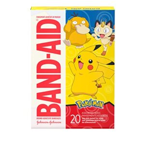 band-aid brand adhesive bandages for minor cuts & scrapes, wound care featuring pokémon characters for kids, assorted sizes 20 ct