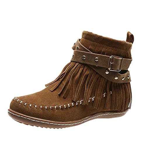 Vintage Women Fringed Western Cowboy Boots Fashion Boots Outdoor Chunky Heel Booties Shoes Western Rodeo Cowboy Boots