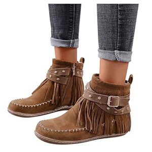 Vintage Women Fringed Western Cowboy Boots Fashion Boots Outdoor Chunky Heel Booties Shoes Western Rodeo Cowboy Boots