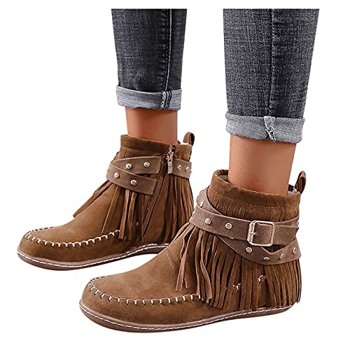 Vintage Women Fringed Western Cowboy Boots Fashion Boots Outdoor Chunky Heel Booties Shoes Western Rodeo Cowboy Boots