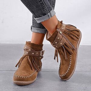 Vintage Women Fringed Western Cowboy Boots Fashion Boots Outdoor Chunky Heel Booties Shoes Western Rodeo Cowboy Boots