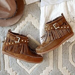 Vintage Women Fringed Western Cowboy Boots Fashion Boots Outdoor Chunky Heel Booties Shoes Western Rodeo Cowboy Boots