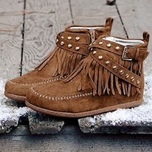 Vintage Women Fringed Western Cowboy Boots Fashion Boots Outdoor Chunky Heel Booties Shoes Western Rodeo Cowboy Boots