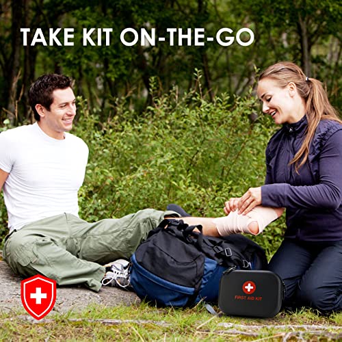 First Aid Kit for Hiking, Backpacking, Camping, Travel, Car & Cycling. with Waterproof Laminate Bags You Protect Your Supplies! Be Prepared for All Outdoor Adventures or at Home & Work (Black)