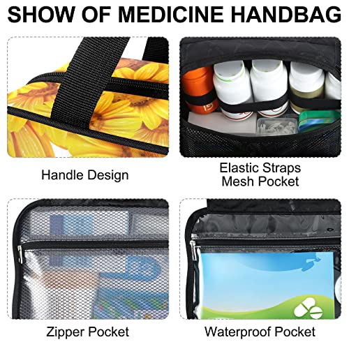 Naanle First Aid Bag Yellow Watercolor Sunflower Empty Medium Medicine Storage Bag Emergency Treatment Medical Bags Travel Medicine Bag Pill Bottle Organizer for Vitamin Supplement