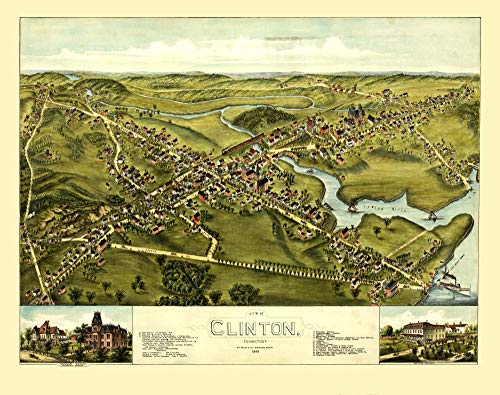 MAPS OF THE PAST Clinton Connecticut - Bailey 1881 - 23.00 x 29.15 - Matte Art Paper