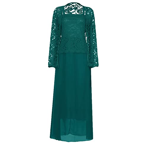 Wedding Guest Dress,Wedding Guest Dresses for Women Fall Sexy Dress Plus Size Long Maxi Solid Two Piece Lace Cardigan Chiffon Party Wedding Long Dress Graduation Black Formal Dress(Green-4,3X-Large)