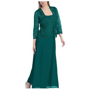 Wedding Guest Dress,Wedding Guest Dresses for Women Fall Sexy Dress Plus Size Long Maxi Solid Two Piece Lace Cardigan Chiffon Party Wedding Long Dress Graduation Black Formal Dress(Green-4,3X-Large)