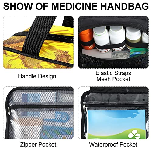 Naanle First Aid Bag Sunflowers Floral Empty Medium Medicine Storage Bag Emergency Treatment Medical Bags Travel Medicine Bag Pill Bottle Organizer for Vitamin Supplement