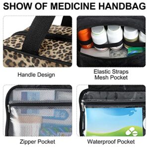 Naanle First Aid Bag Leopard Print Empty Medium Medicine Storage Bag Emergency Treatment Medical Bags Travel Medicine Bag Pill Bottle Organizer for Vitamin Supplement