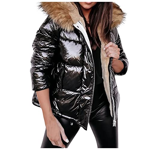 Swrowesi Women's Thickened Down Jacket Fleece Lined Parka Winter Coat Hooded Jacket with Pockets