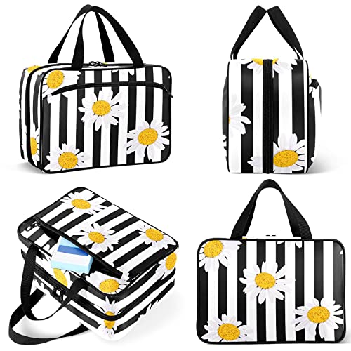 Naanle Medicine Storage Bag Stripe Daisy Floral Empty Large Family First Aid Box Pill Bottle Organizer for Home Office Car Outdoor Travel Camping Emergency Medical Supplies