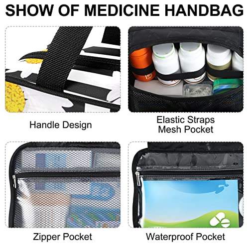 Naanle Medicine Storage Bag Stripe Daisy Floral Empty Large Family First Aid Box Pill Bottle Organizer for Home Office Car Outdoor Travel Camping Emergency Medical Supplies