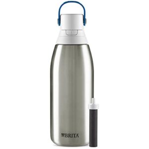 brita insulated filtered water bottle with straw, reusable, stainless steel metal, 32 ounce